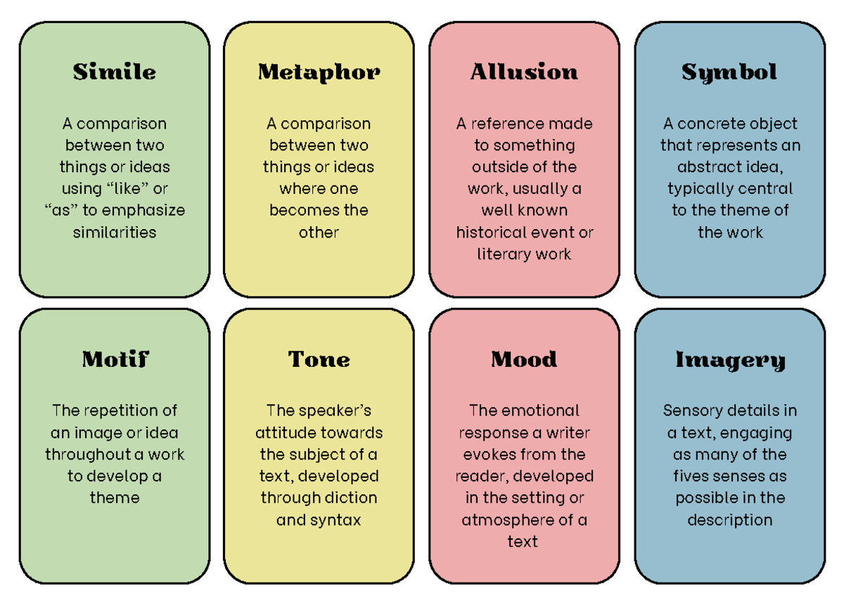Simple Literary Devices Flashcards in Colorful Muted Style - Simile ...
