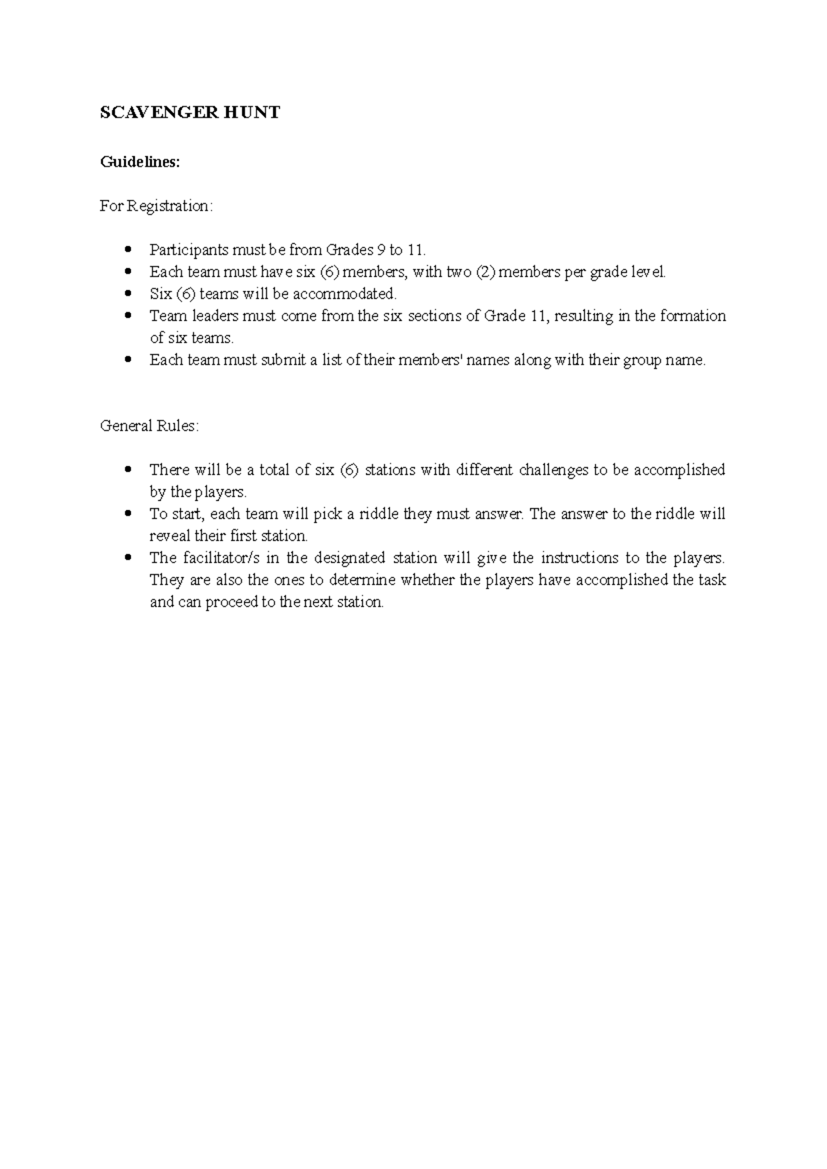 Scavenger Hunt Guidelines & Mechanics Overview for Grades 9-11 - Studocu