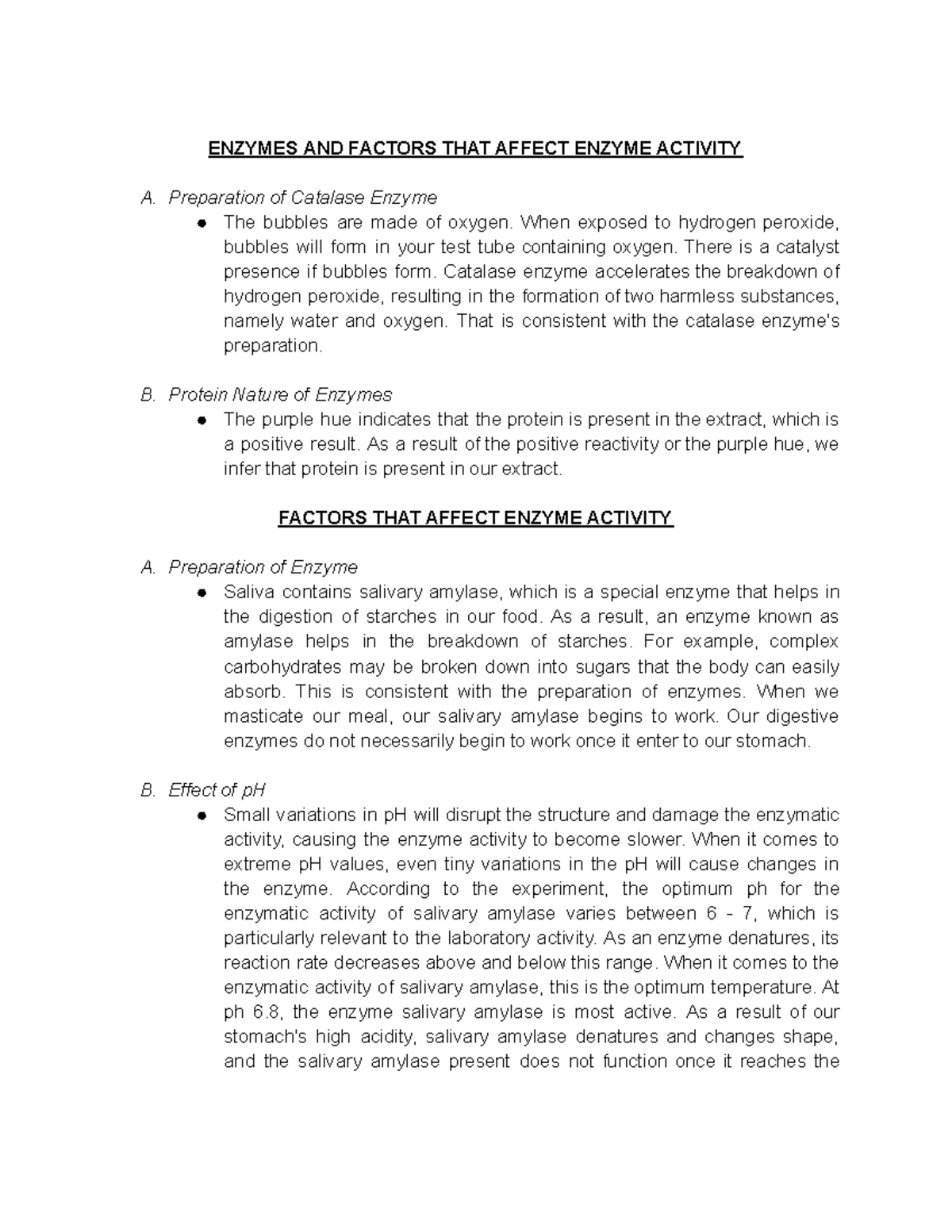 Enzymes AND Factors THAT Affect Enzyme Activity (Lab) - ENZYMES AND ...