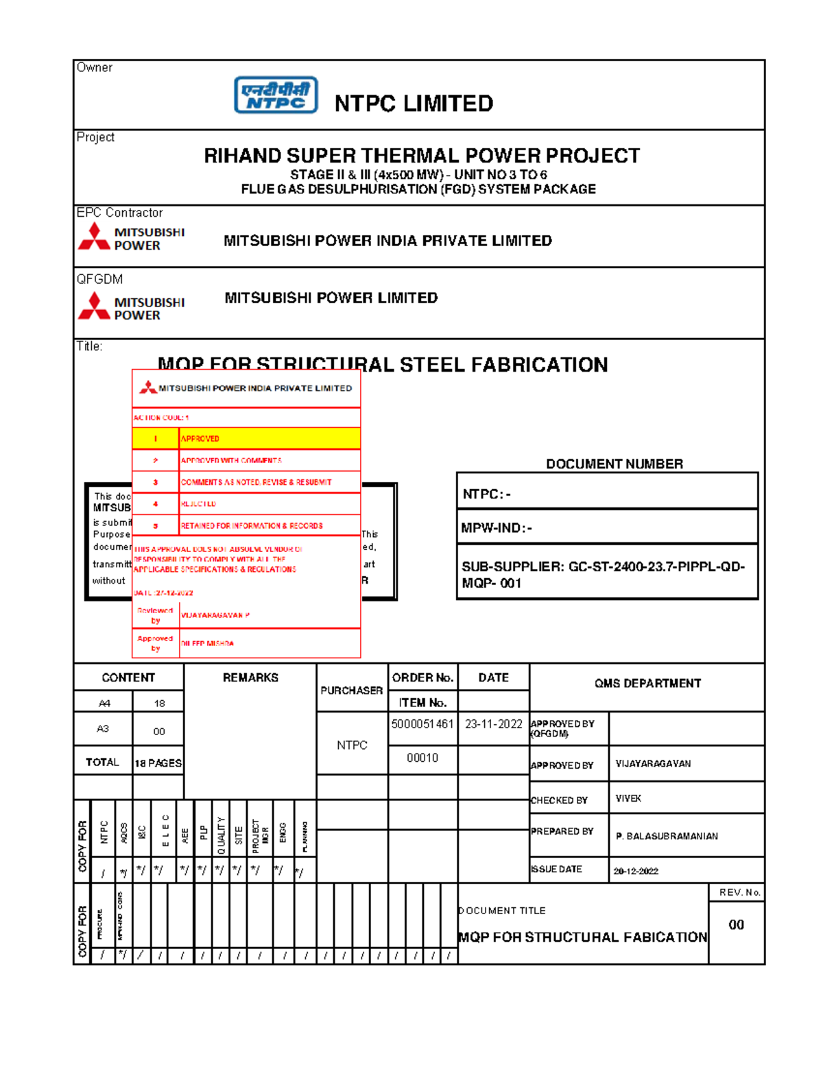 MQP for Structural Steel Fabrication - Rihand Thermal Power Project ...