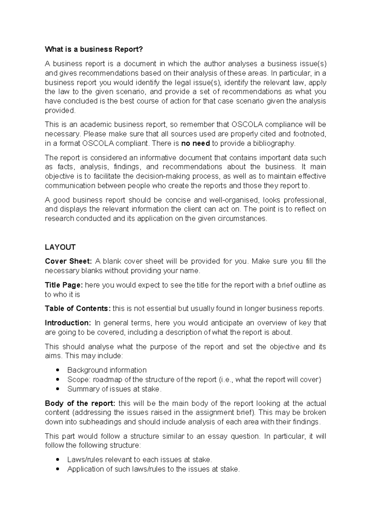Business Report Layout Guidelines: OSCOLA Compliant Structure - Studocu