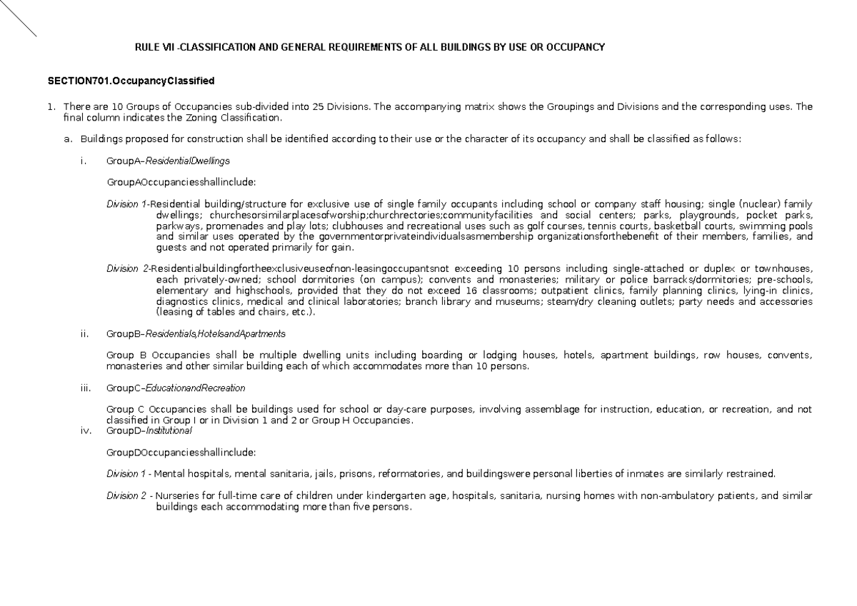 Rule VII: Occupancy Classification & General Building Requirements ...