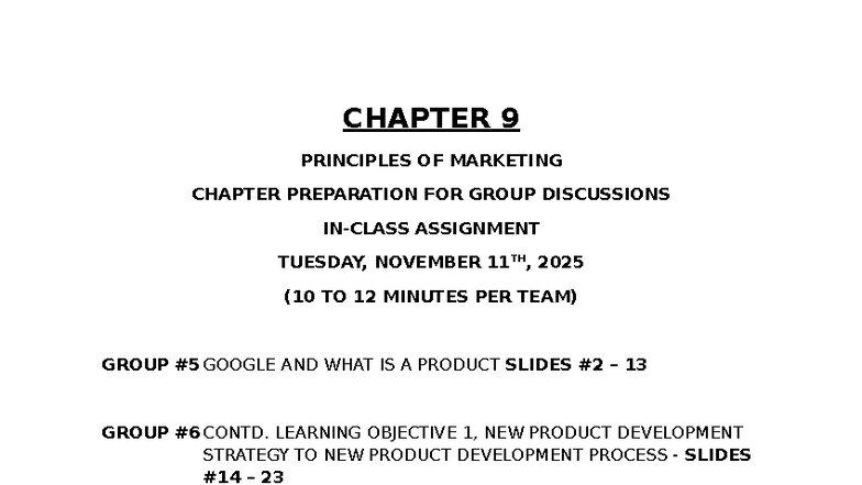 Chapter 9 - Marketing Principles Group Discussion Prep Guide - Studocu