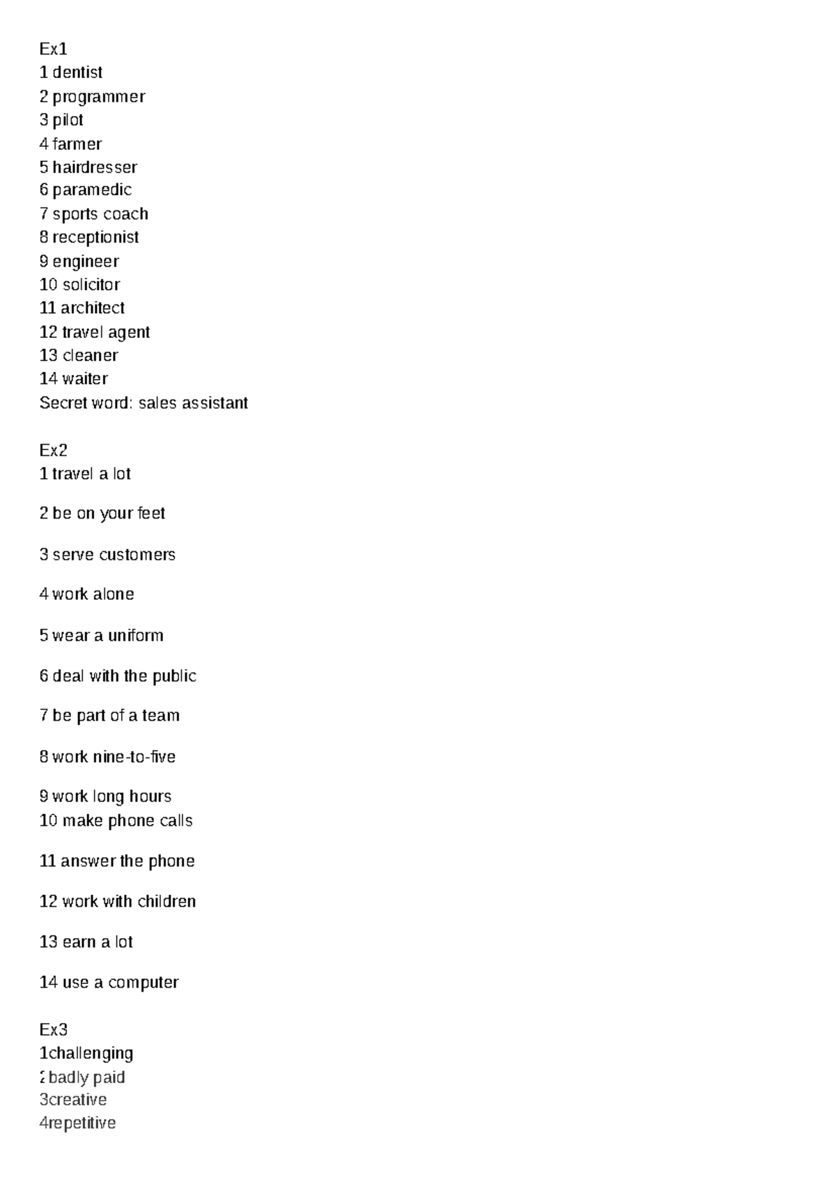 English Homework - Vocabulary and Job Descriptions - Studocu