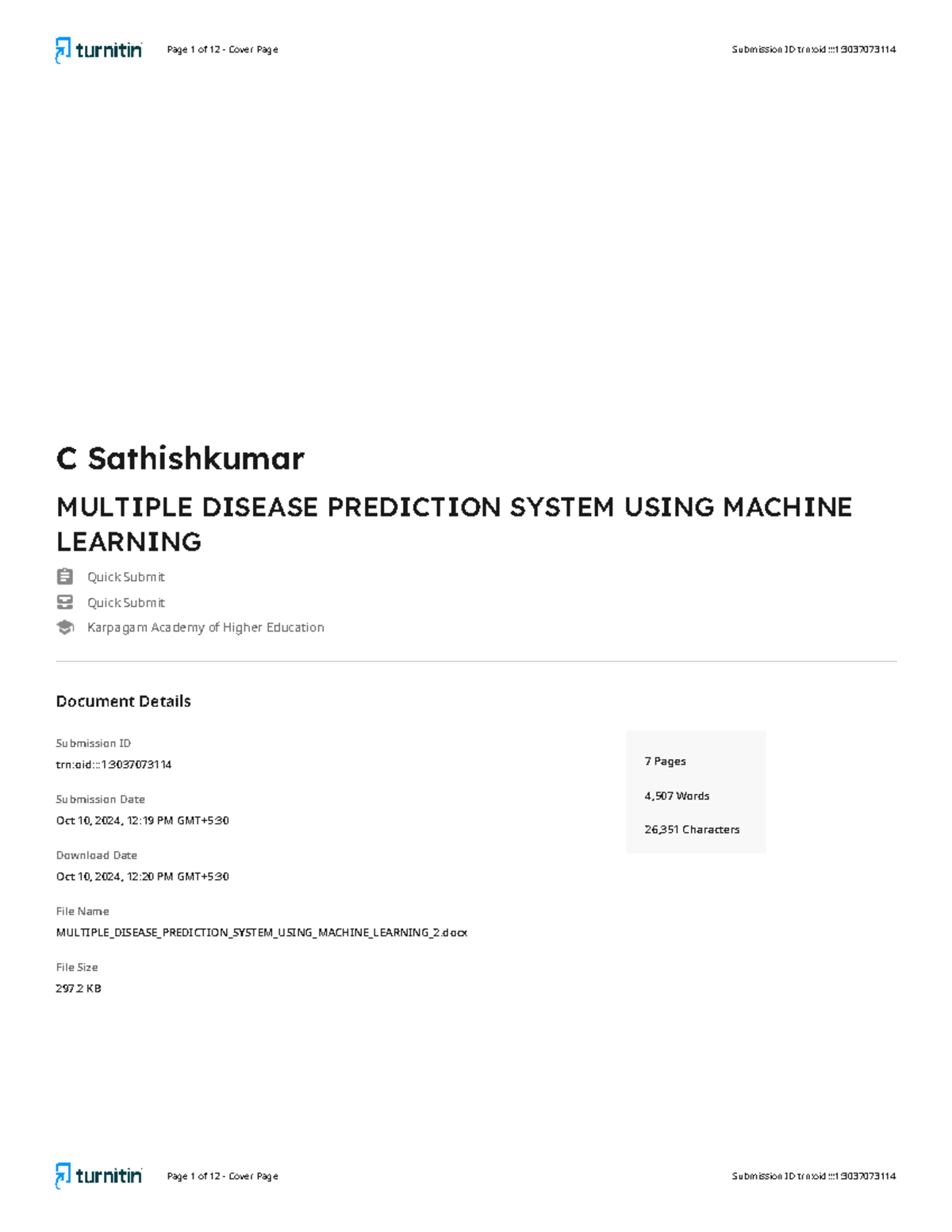 Multiple Disease Prediction System Using ML - KHE 2024 - Studocu