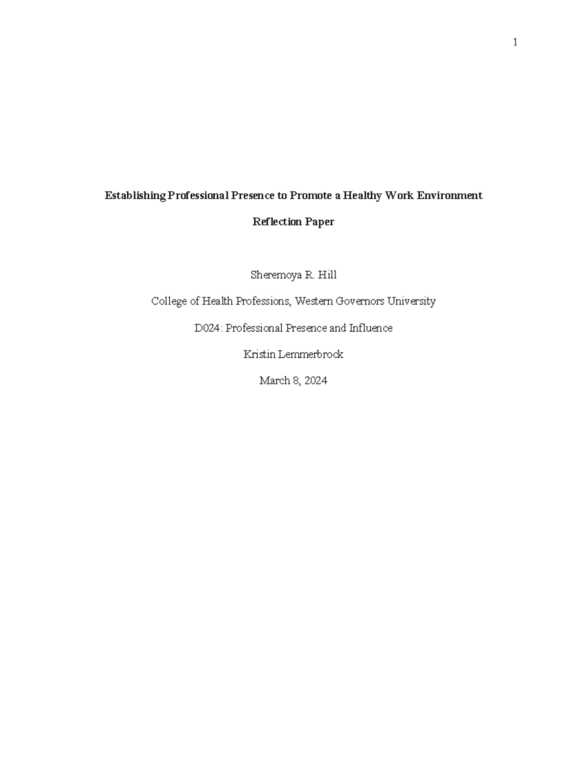 D024 Reflection Paper: Enhancing Professional Presence in Healthcare ...