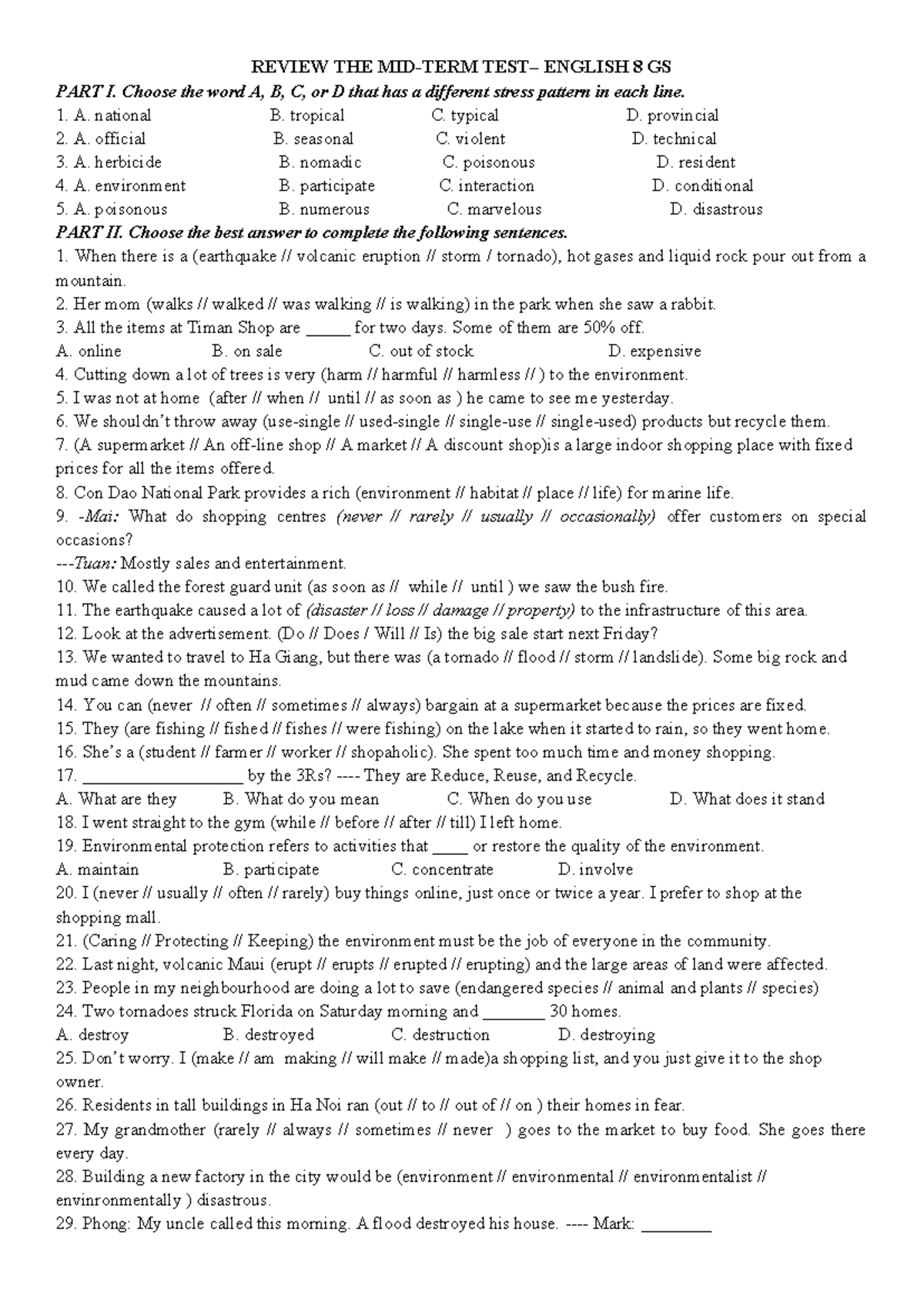 REVIEW ENGLISH 8 GS MIDTERM EXAM PART I & II - Studocu