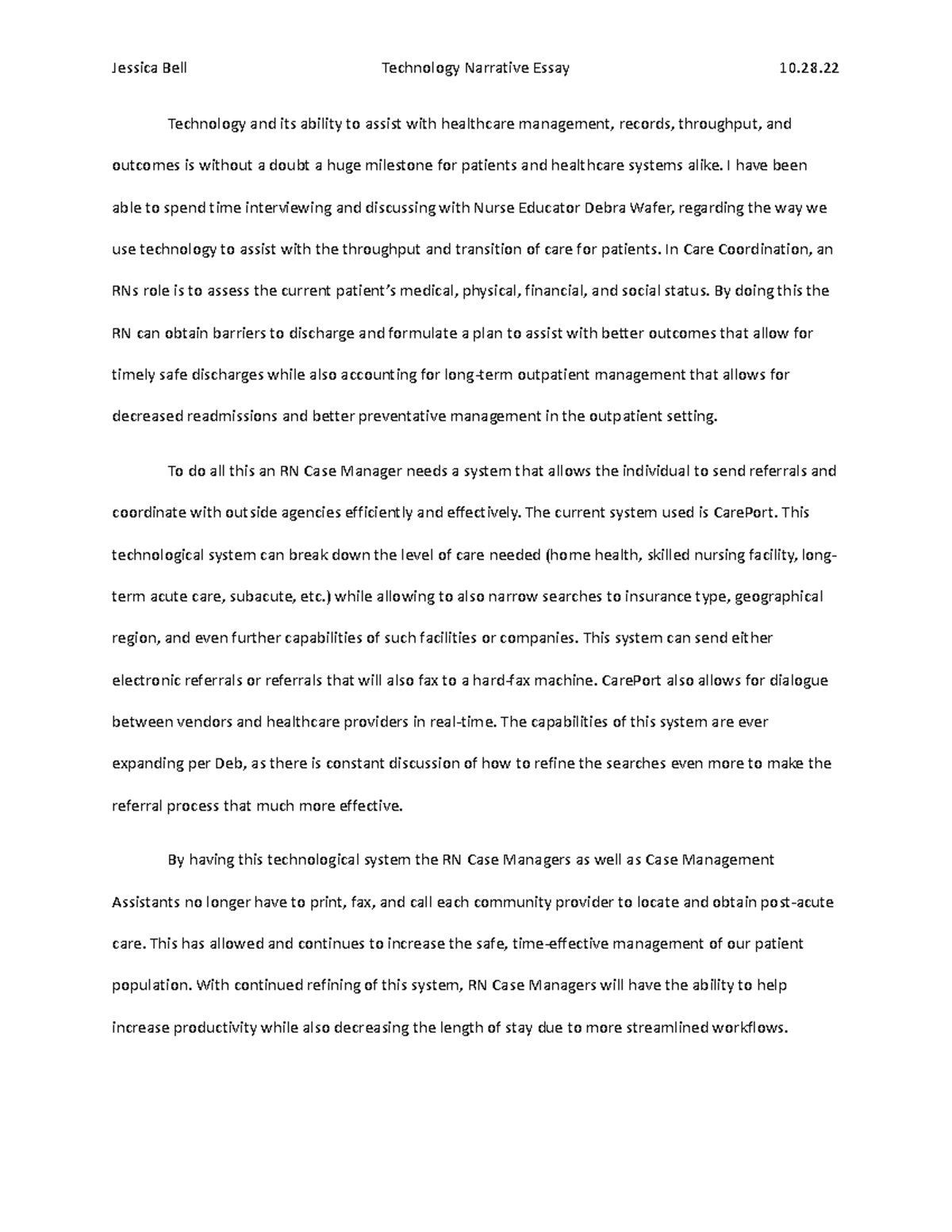 Technology Narrative Essay - Technology and its ability to assist with ...