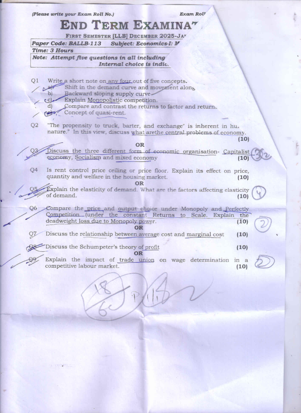 Ballb-113 End Term Exam Paper: Economics Concepts & Analysis - Studocu