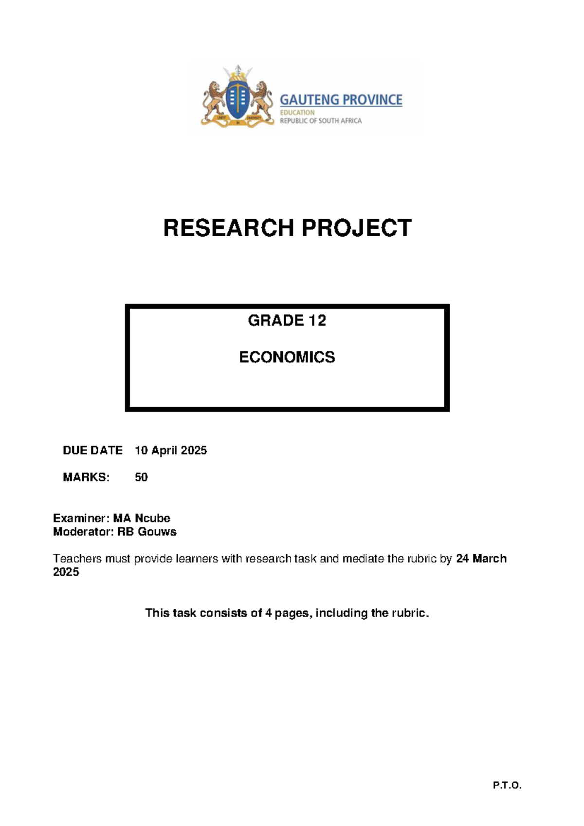 2025 Grade 12 Economics Research Project Guidelines & Instructions ...