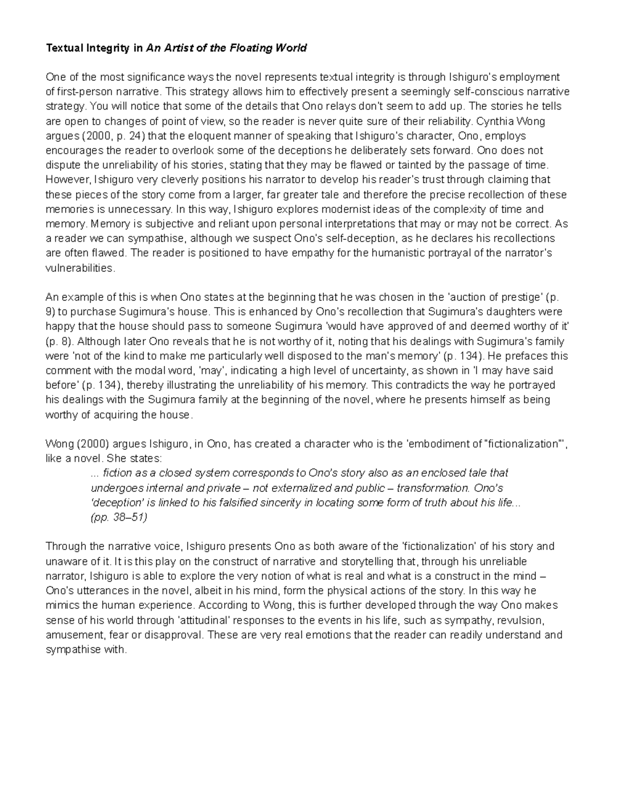 Textual Integrity Analysis: Ishiguro's An Artist of the Floating World ...