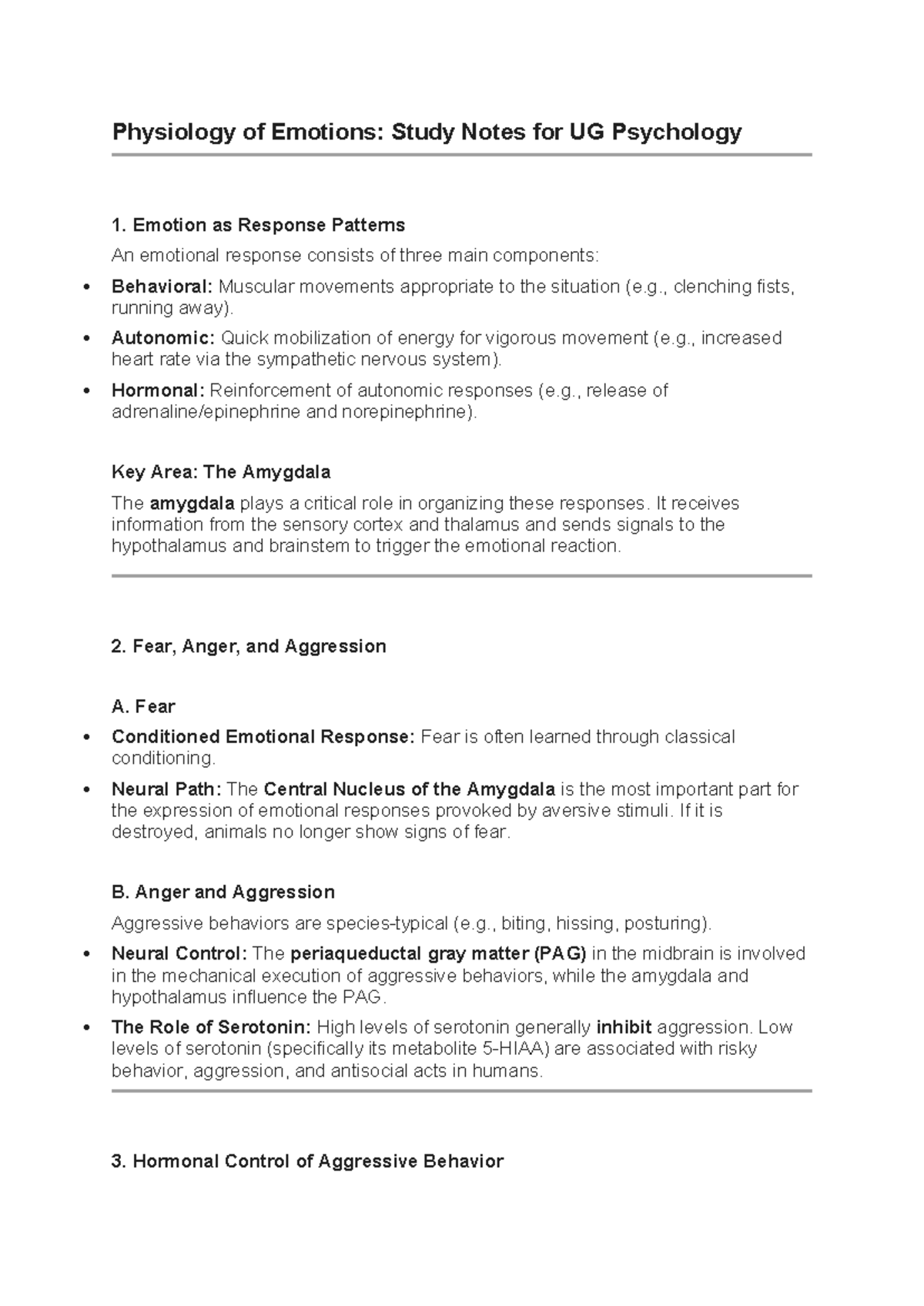 Emotions: Study Notes for UG Psychology 1 - Key Concepts and Theories ...