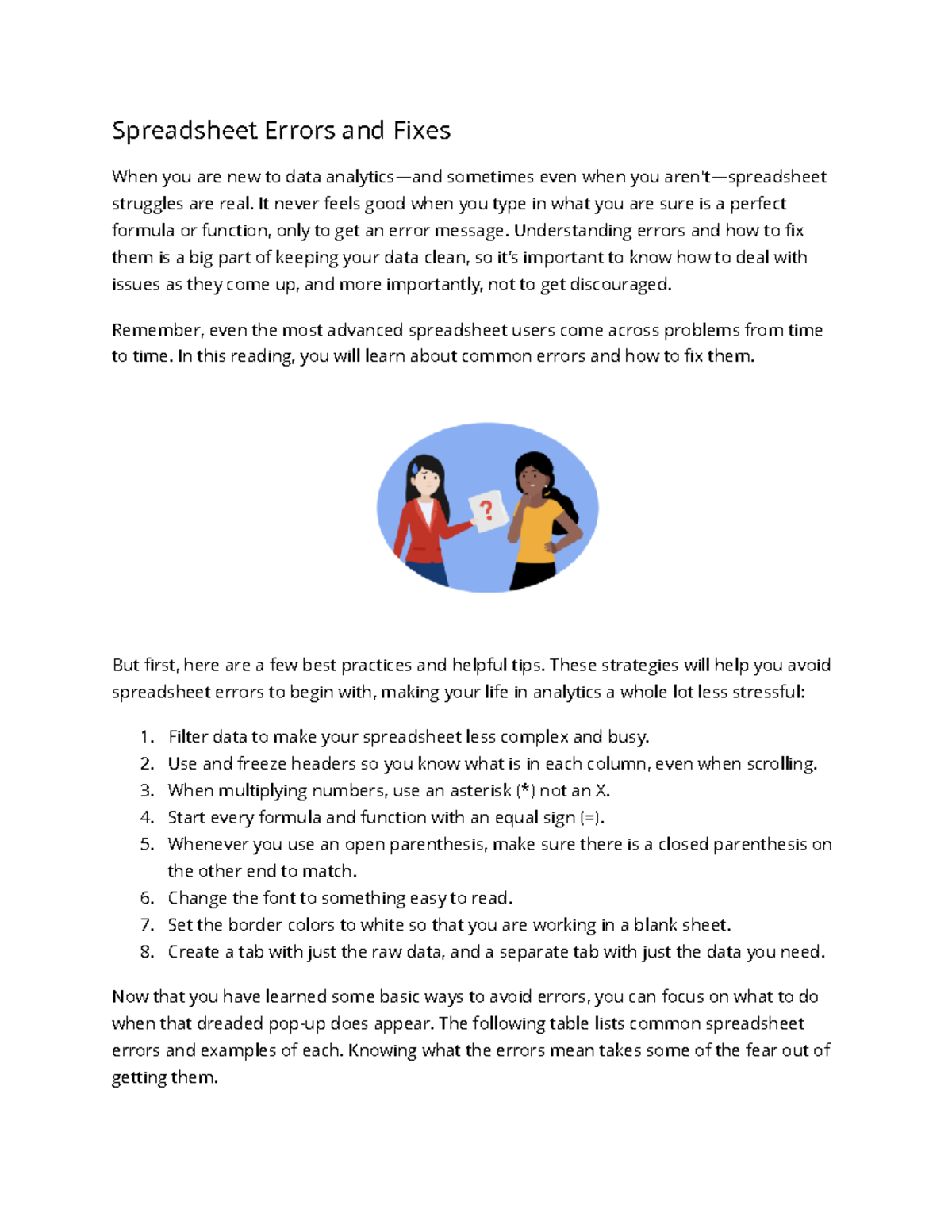 DAC2: Common Spreadsheet Errors and How to Fix Them - Studocu