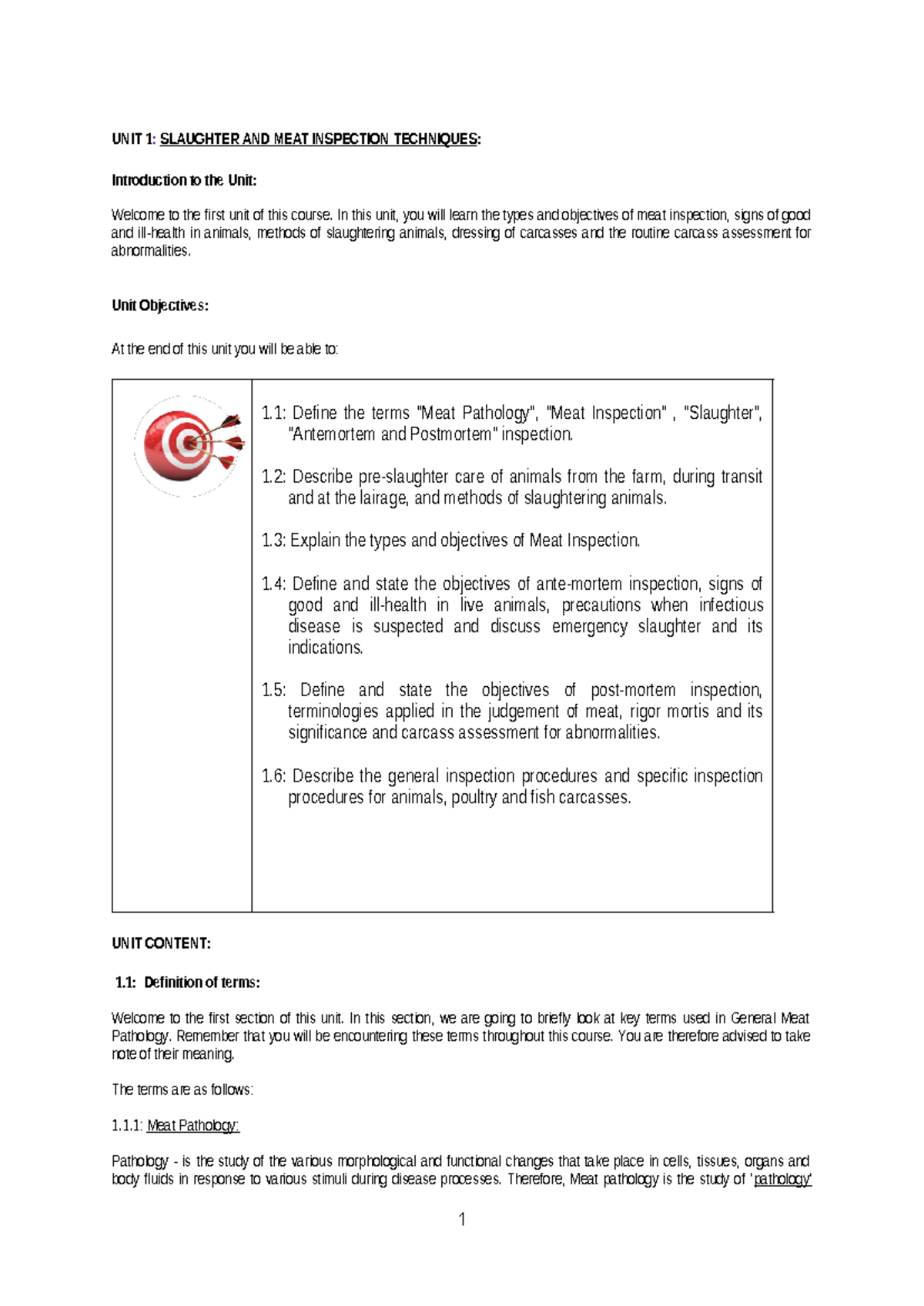 UNIT 1 - Meat Inspection Techniques: Slaughter & Pre-Slaughter Care ...