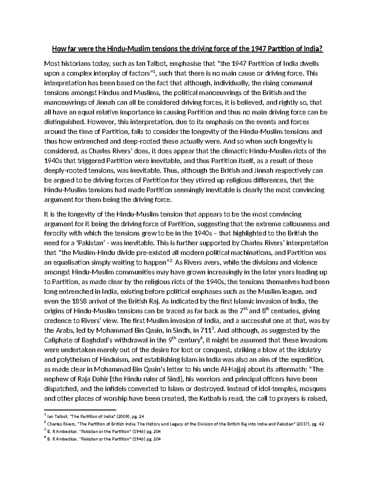 Exemplar- Partition of india - How far were the Hindu-Muslim tensions ...