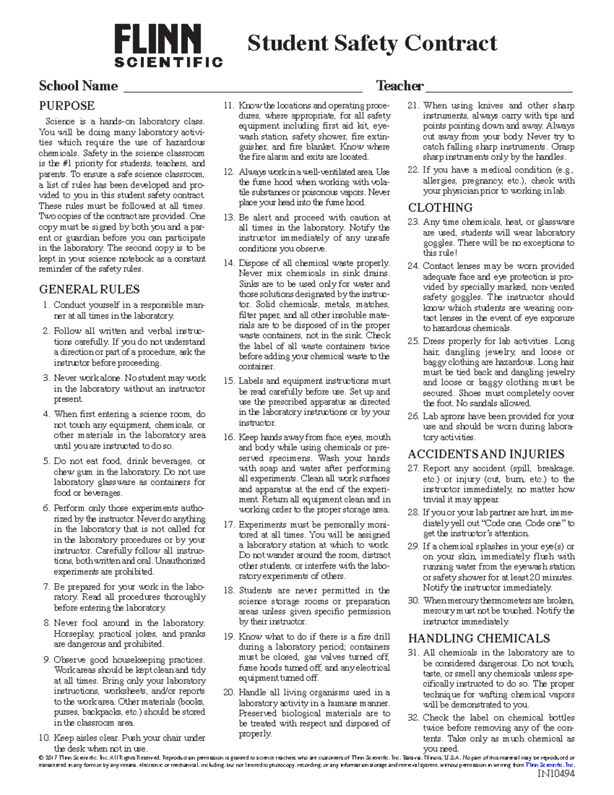 Student Science Safety Contract - PURPOSE Science is a hands-on ...