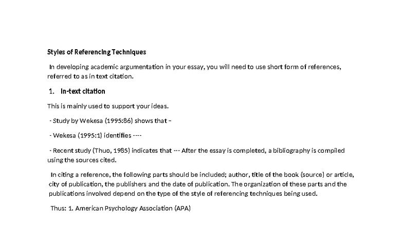 Styles of Referencing Techniques: A Guide for Academic Writing - Studocu