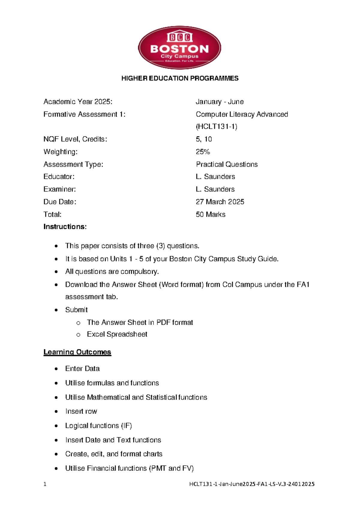 HCLT131 Formative Assessment 1: Computer Literacy Advanced (Jan-Jun ...