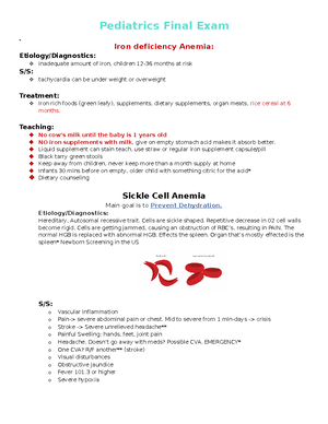 Peds Exam 4 Study Guide 3 - Peds Exam 4 Study Guide Topics of Interest Stated in Class Class ...