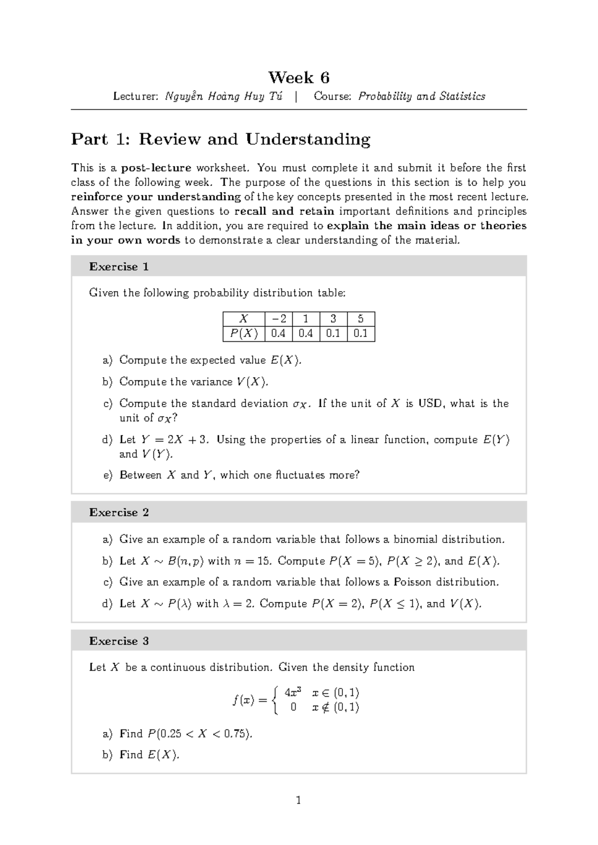 Week 6 Lecture: Probability & Statistics Part 1 Review Worksheet - Studocu