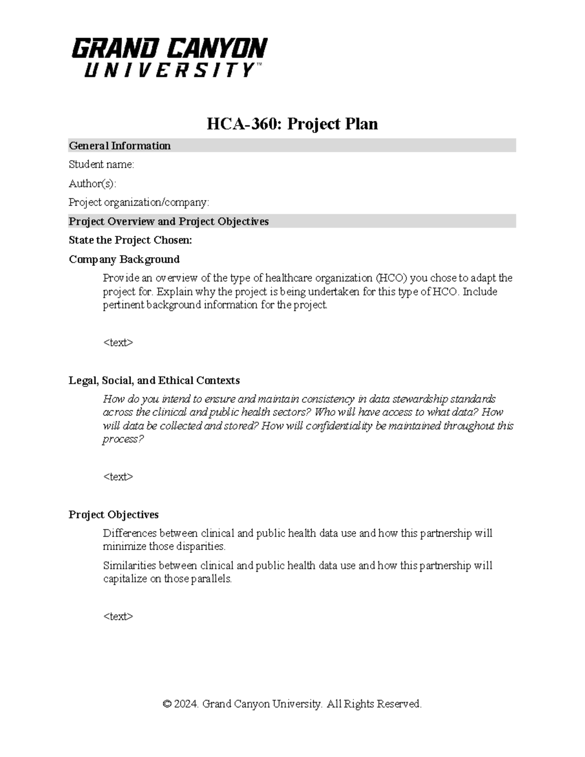 HCA-360-RS-T5-Project Plan: Objectives & Details Overview - Studocu