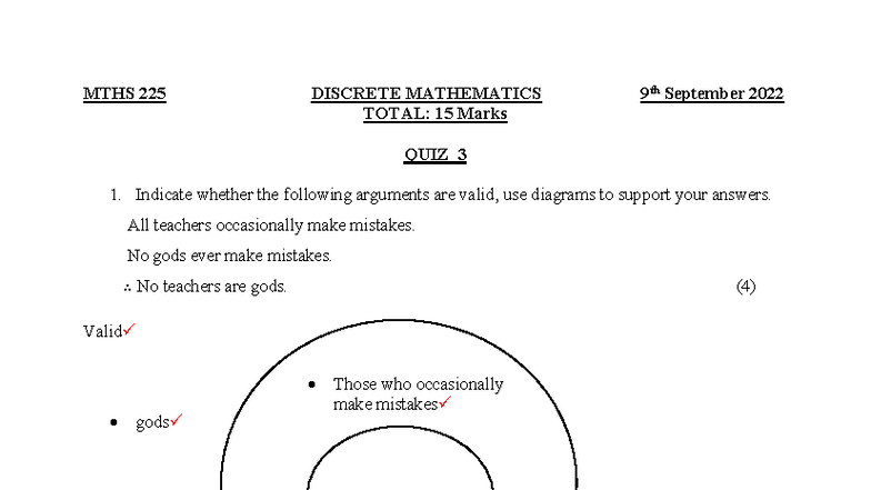 MTHS 225 DISCRETE MATHEMATICS QUIZ 3 MEMO - 15 Marks - Studocu