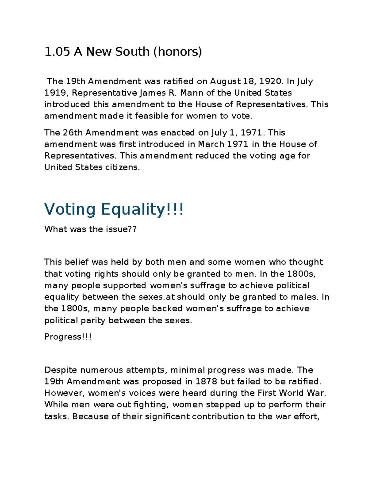 US History 1.05: Analysis of the 19th and 26th Amendments - Studocu