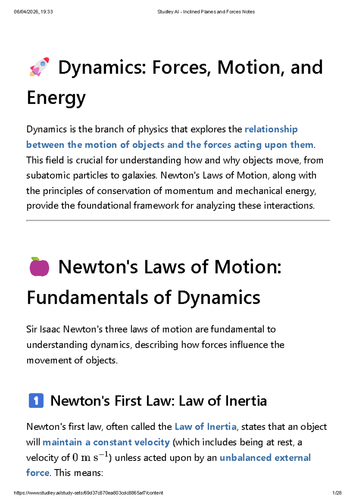 19:33 Studley AI Dynamics: Inclined Planes and Forces Notes - Studocu