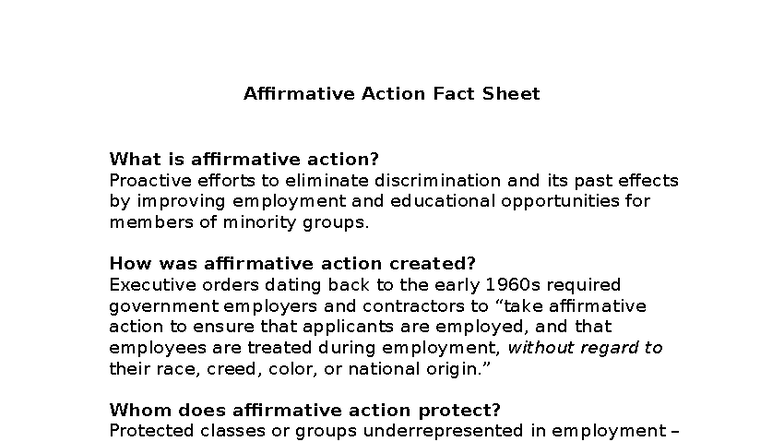 C202 Affirmative Action Overview: Key Facts and Compliance - Studocu