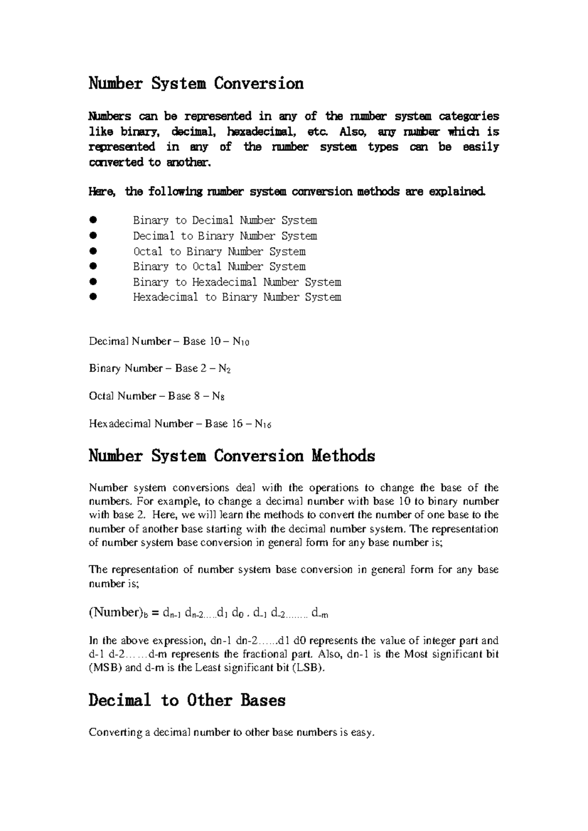 Number System Conversion Methods: Binary, Decimal, Octal, Hexadecimal ...