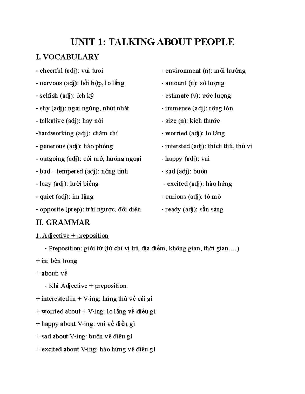 UNIT 1 (S5) - lfbs pebusb - UNIT 1: TALKING ABOUT PEOPLE I. VOCABULARY ...