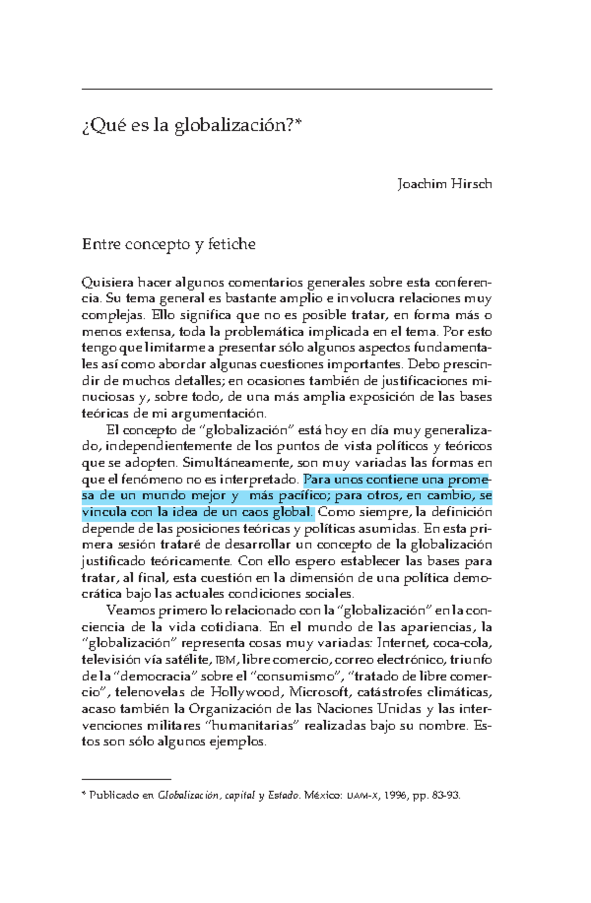 95 es la Joachim Hirsch: Globalización, Capital y Estado - Apuntes ...