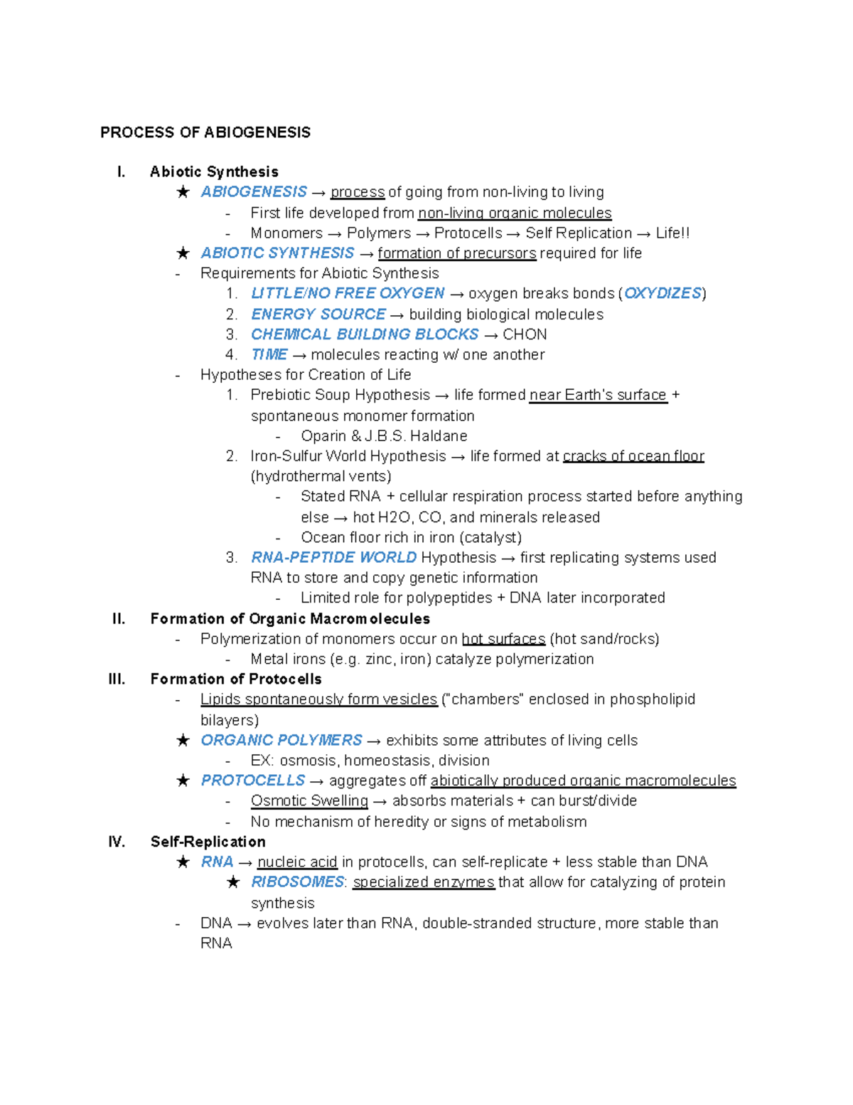 Lecture Notes on Abiogenesis and Early Life [BIO] - Studocu