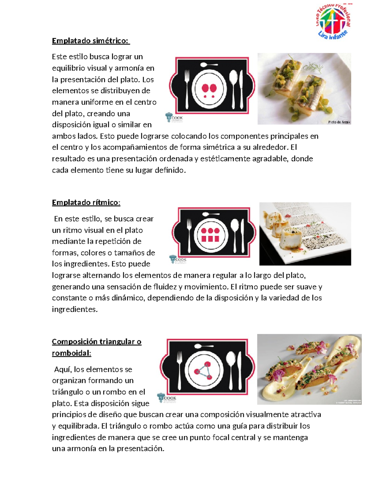 Tipos de Emplatado: Estilos y Técnicas para Presentar Platos - Studocu