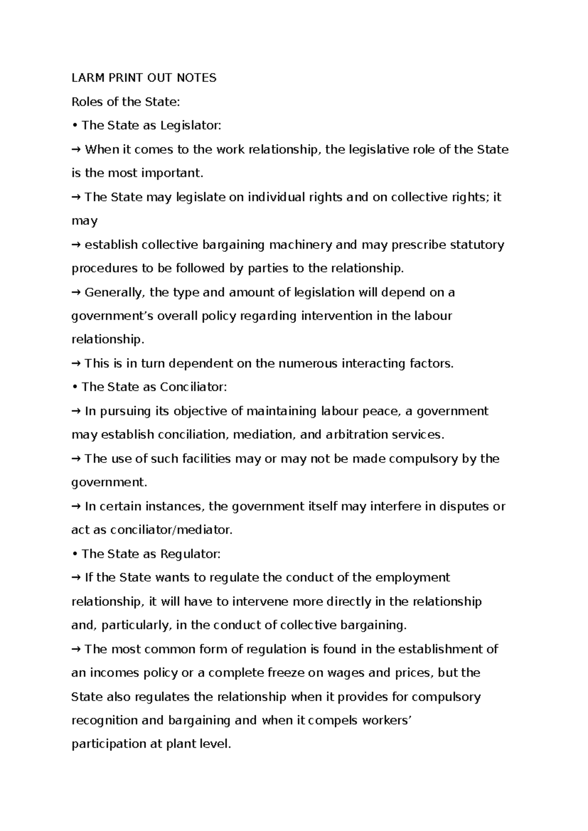 LARM Print Out Notes: Summary of Labour Relations & Key Theories - Studocu