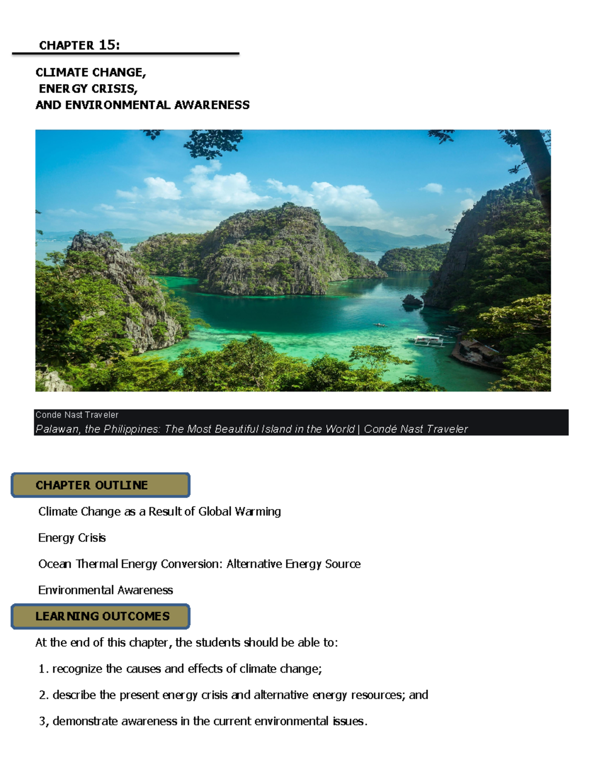 Climate Change, Energy Crisis, AND Environmental Awareness - CHAPTER 15 ...