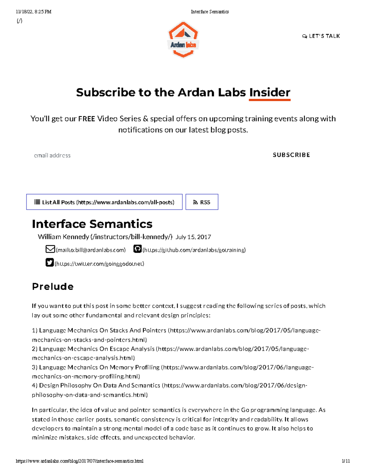 Interface Semantics - Subscribe to the Ardan Labs Insider You’ll get our FREE Video Series ...