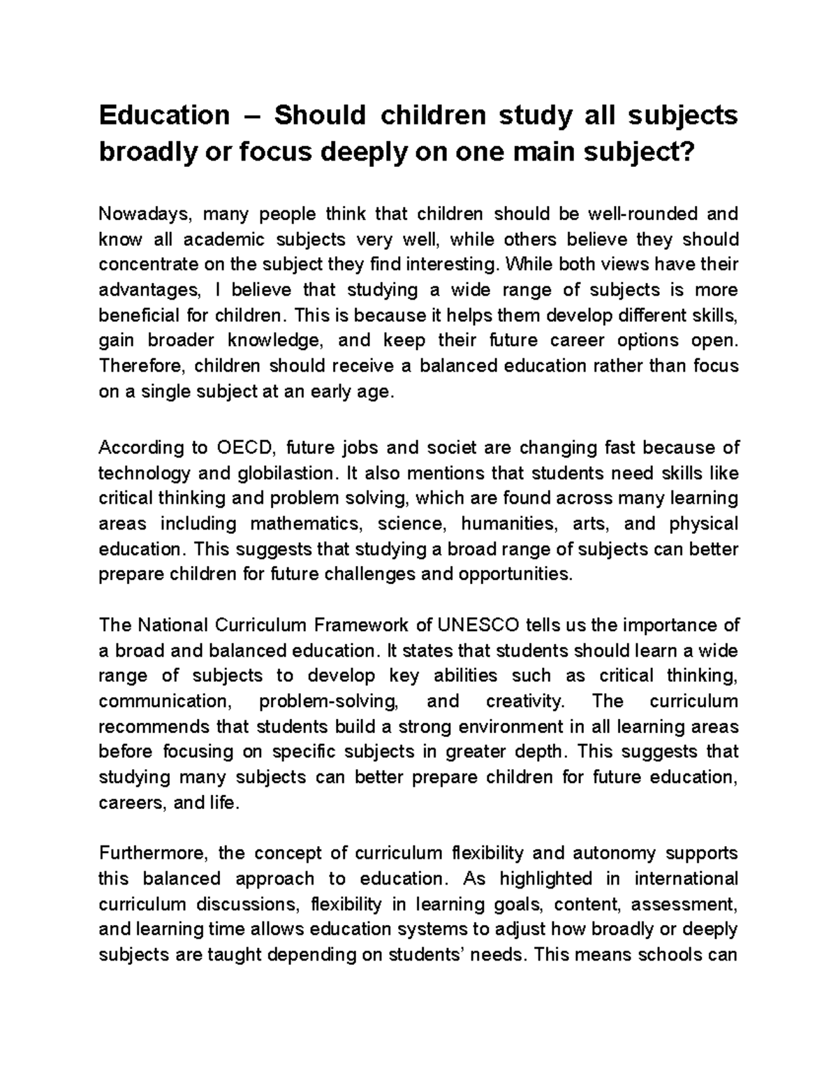 Checkpoint Research Paper: The Importance of a Balanced Education for ...