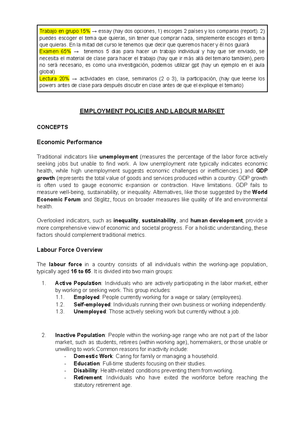 Employment Policies in Labour Market Dynamics: An Overview - Studocu