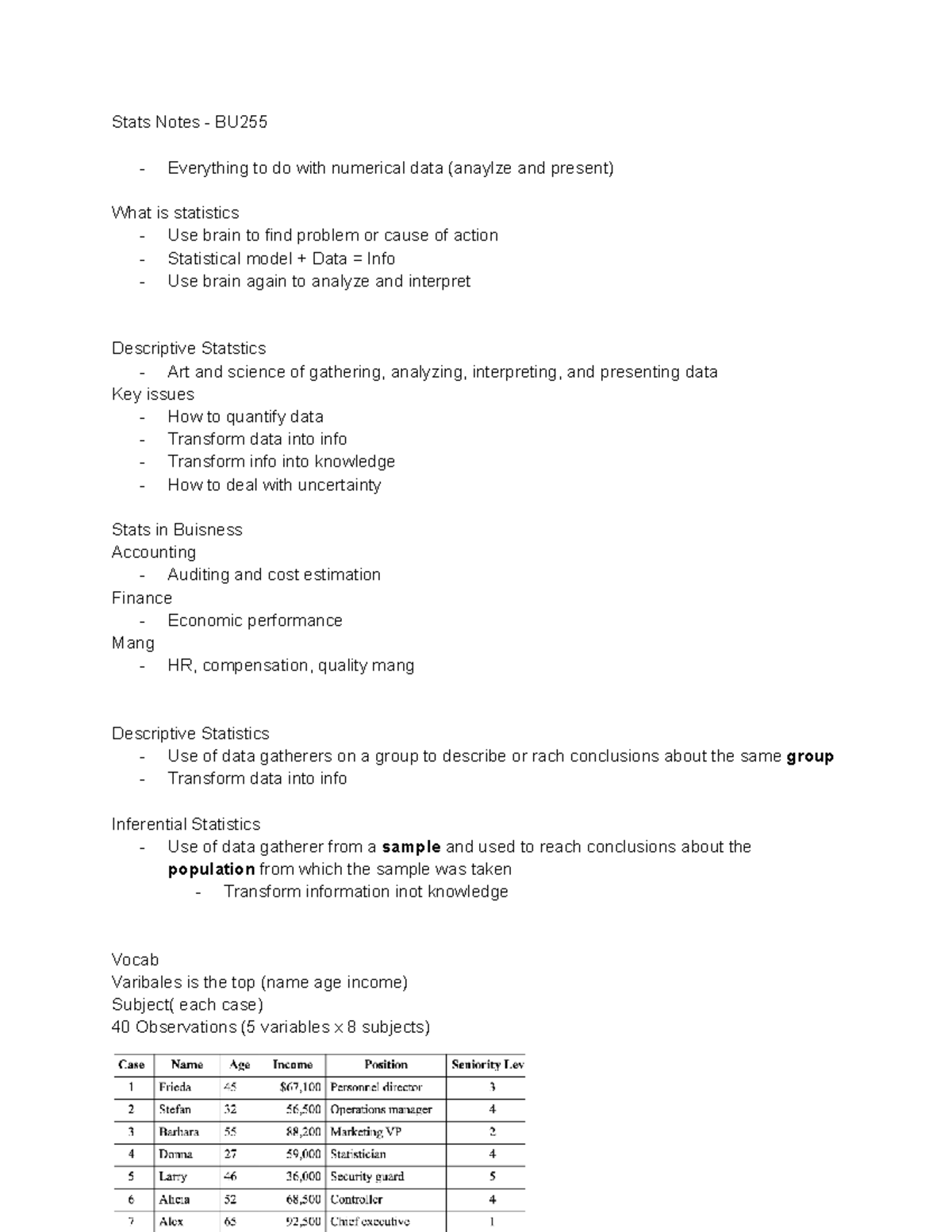 Stats Notes BU255: Comprehensive Guide to Descriptive & Inferential ...