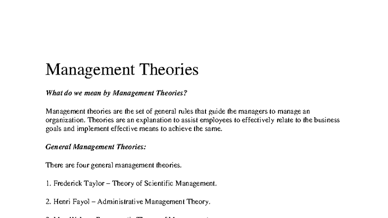 Management Theories: Key Concepts and Evolution in Management - Studocu