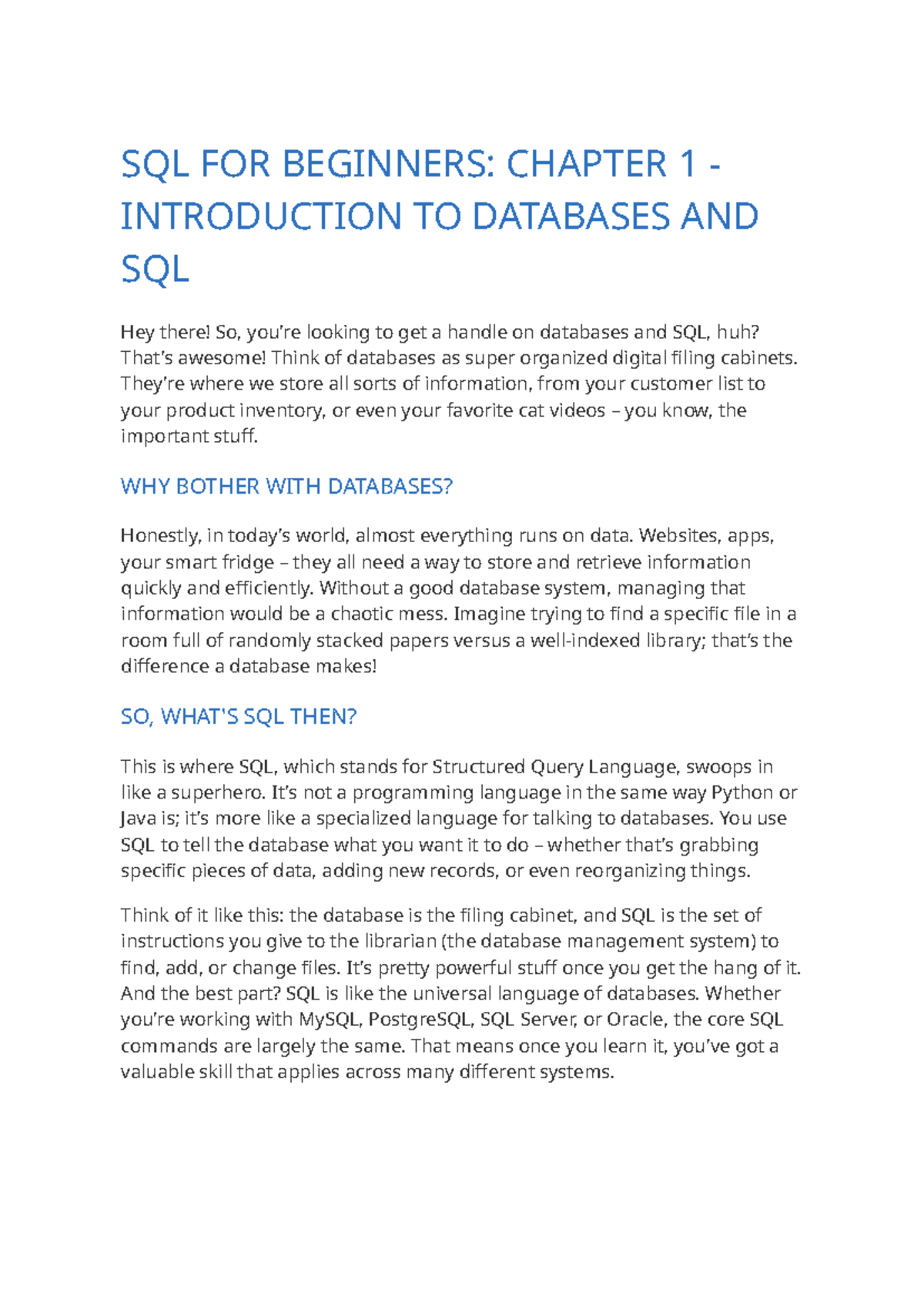 SQL 101: Chapter 1 - Intro to Databases and SQL Basics - Studocu