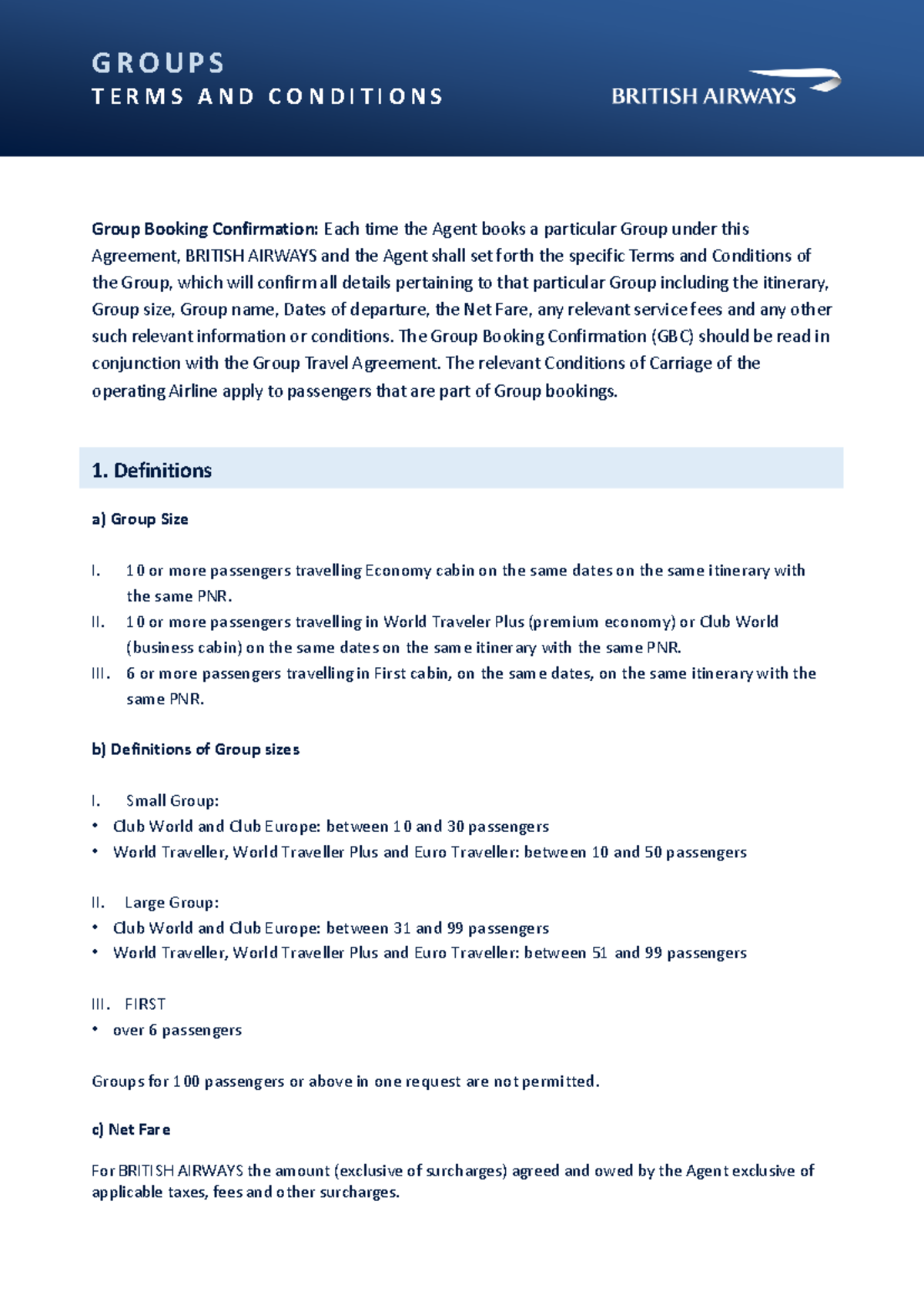 GROUPS TERMS AND CONDITIONS: British Airways Group Booking Guide - Studocu
