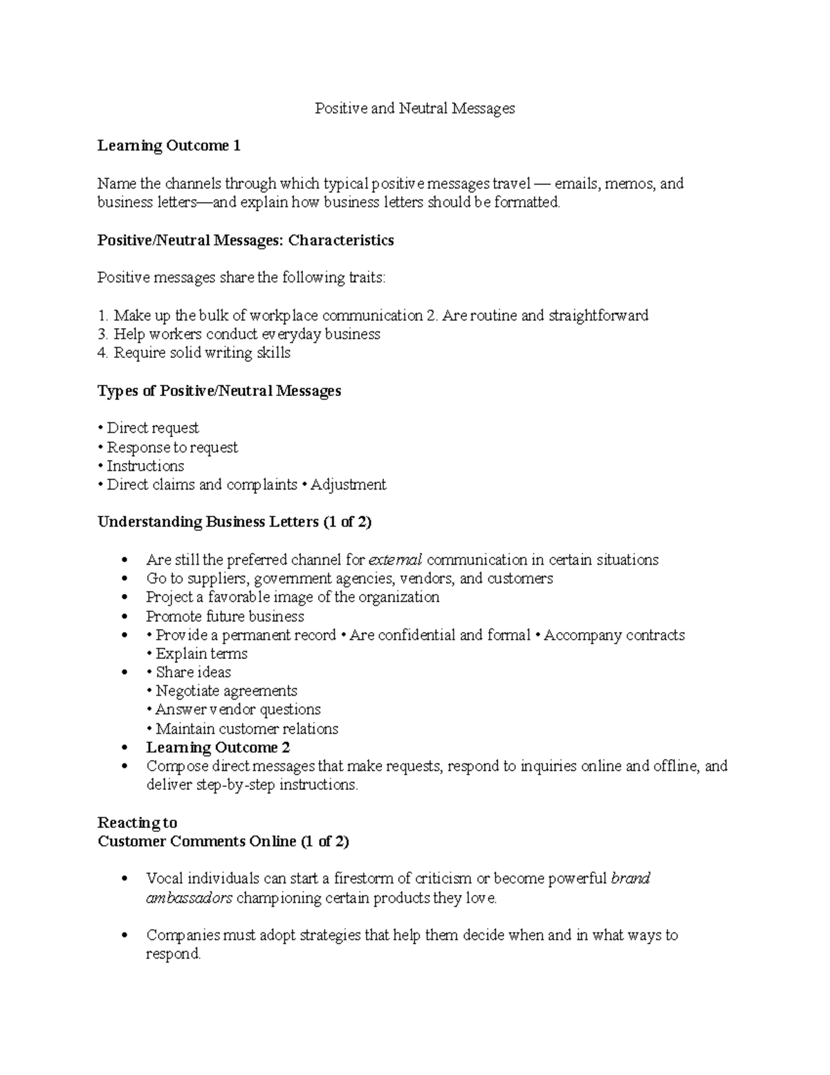 Business Communications chp 4 - Positive and Neutral Messages Learning ...