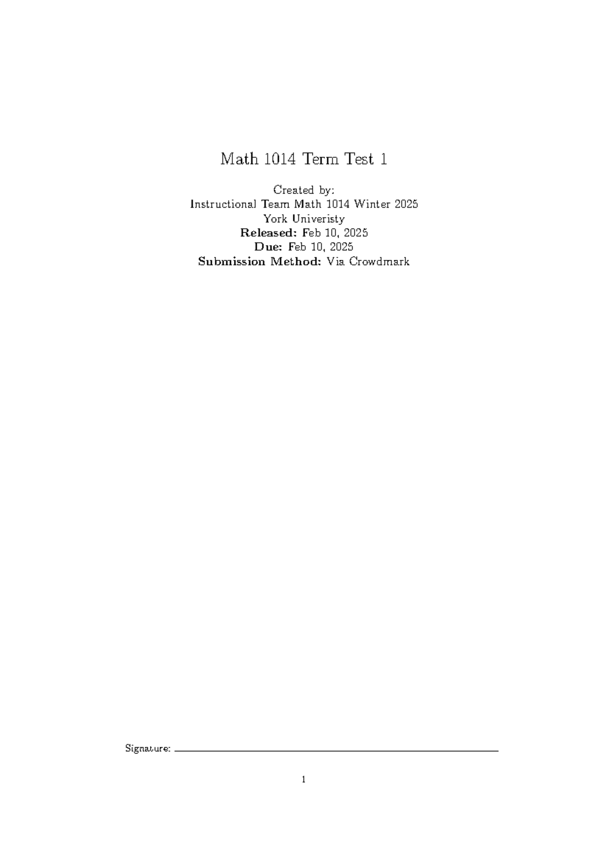 Math 1014 Term Test 1 Instructions & Guidelines - Winter 2025 - Studocu