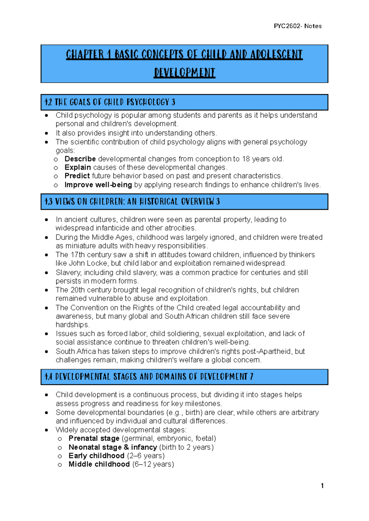 PYC2602 - Unit 1 Notes: Basic Concepts in Child & Adolescent ...