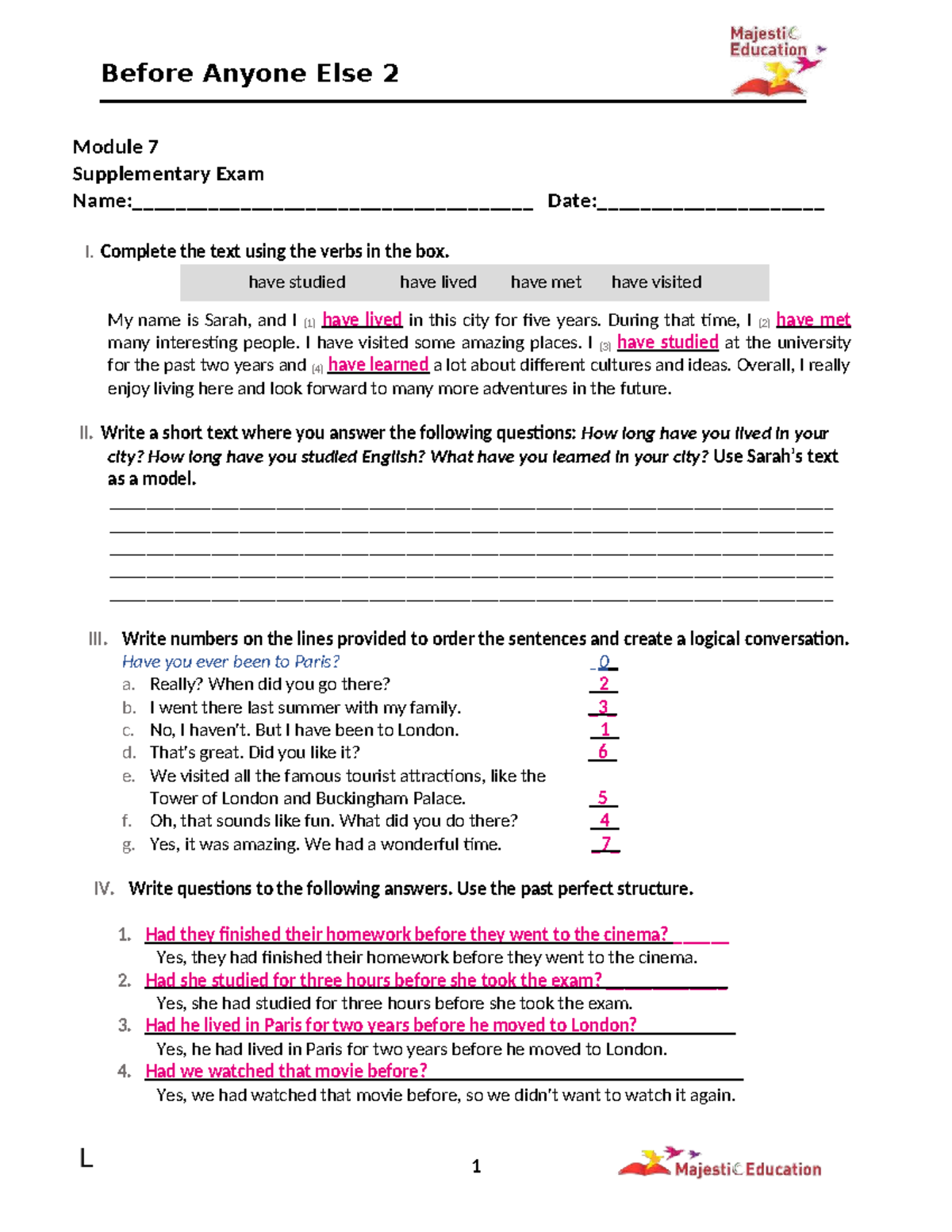 BAE2 Module 7 Supplementary Exam I: Verb Usage and Conversation - Studocu