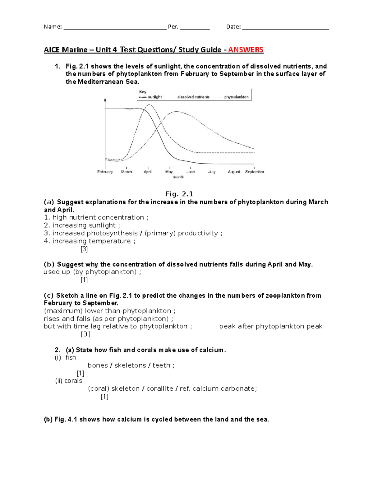 AICE Marine Unit 4 Test Questions Study Guide - Answers - Studocu