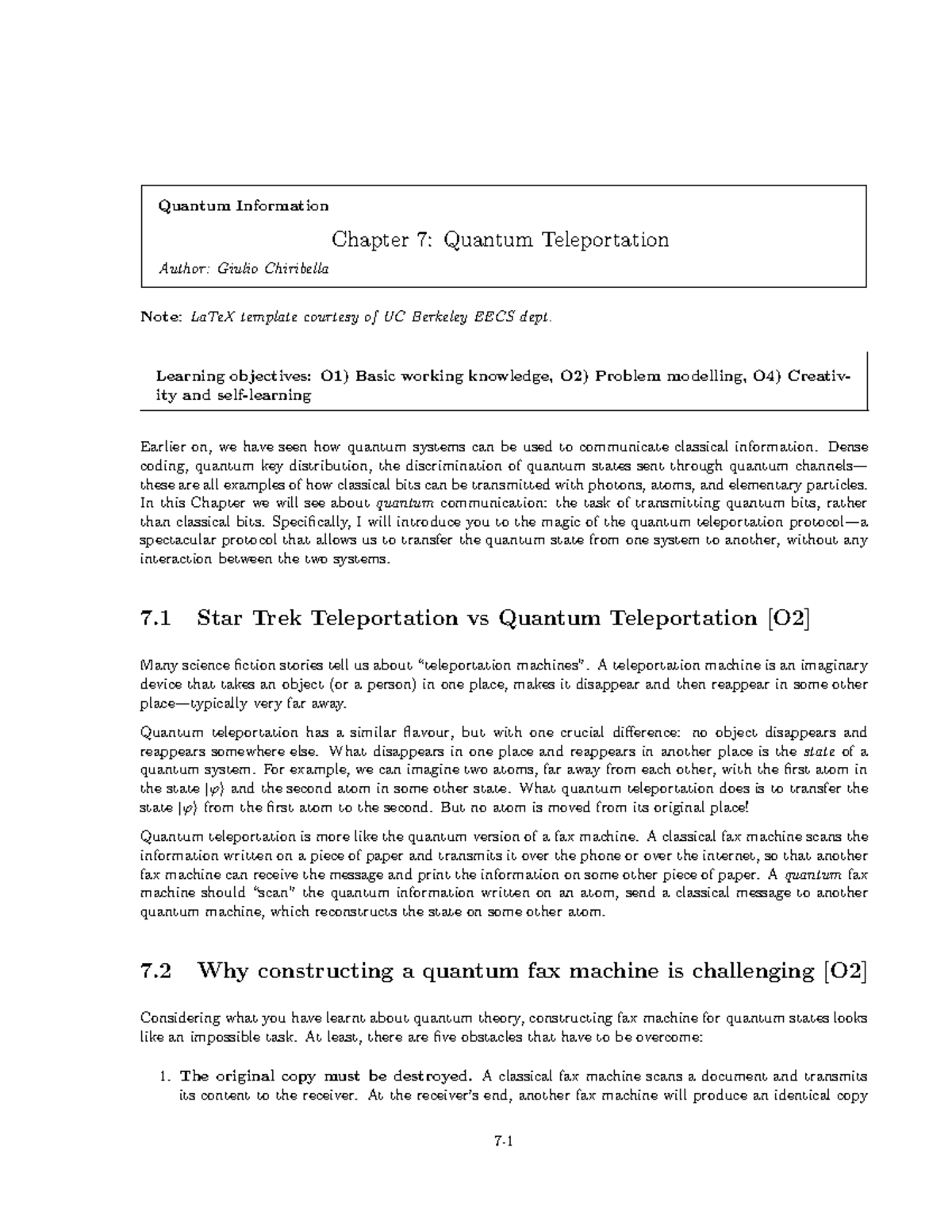 Quantum Information Chapter 7: Exploring Quantum Teleportation - Studocu