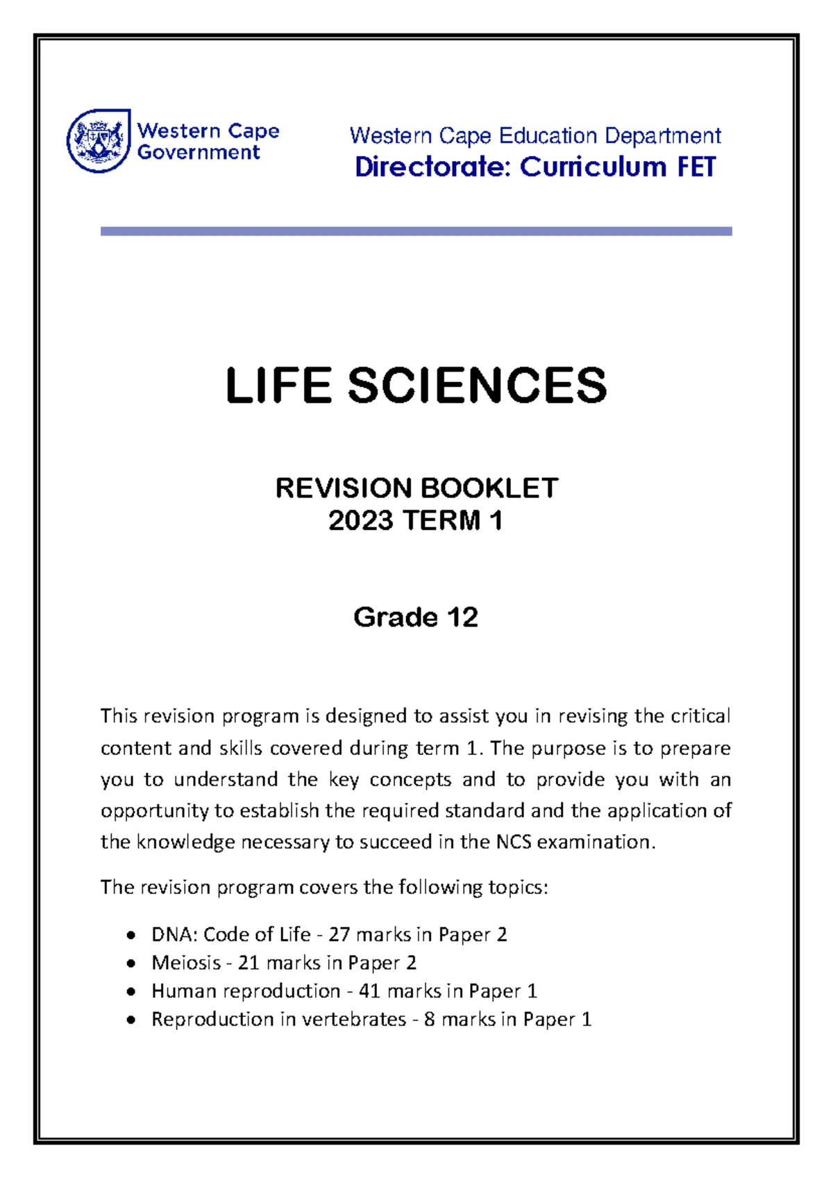 Grade 12 Life Sciences Term 2 Revision Guide: Evolution & Reproduction ...